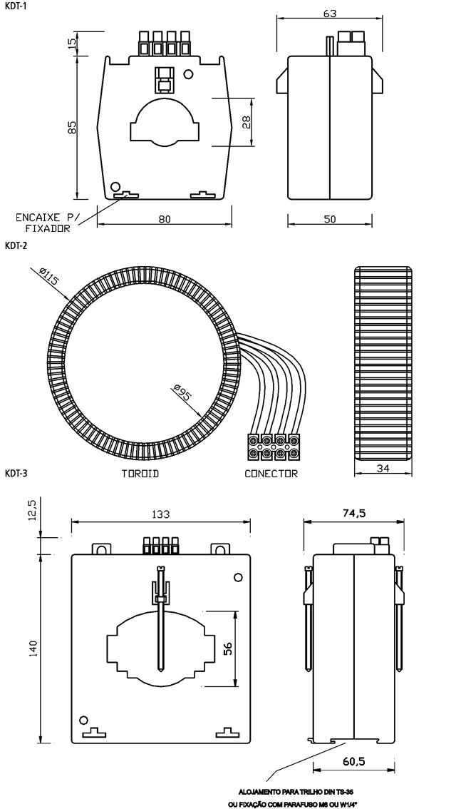 Sensor Toroidal KDT-1, KDT-2, KDT-3 e KDT-4 - Minulight Automação
